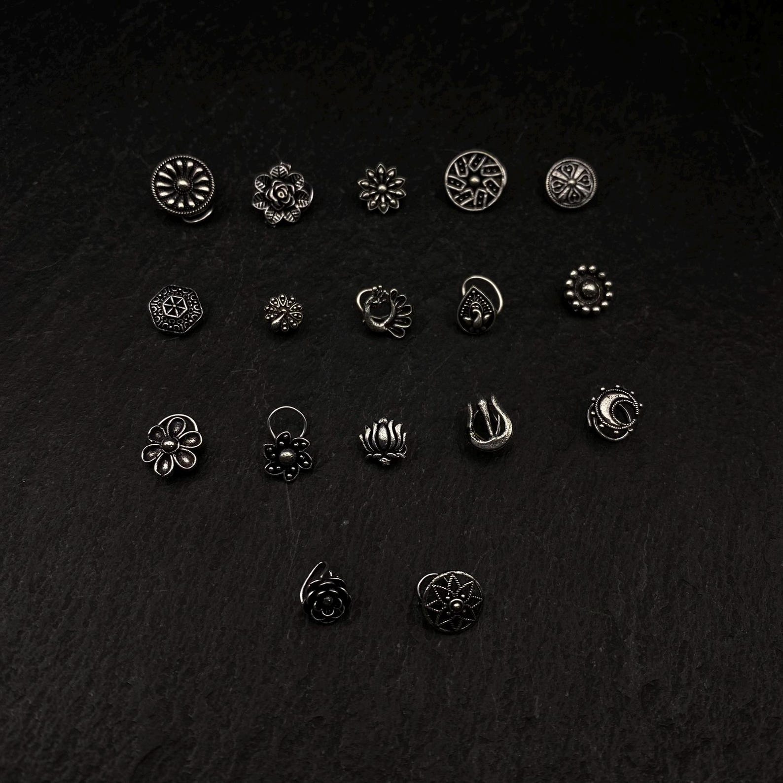 Quirky Fashions Pierce Nose Pins, Indian Oxidized Jewelry Piercing Nose Pins Combo Sets for Her ...