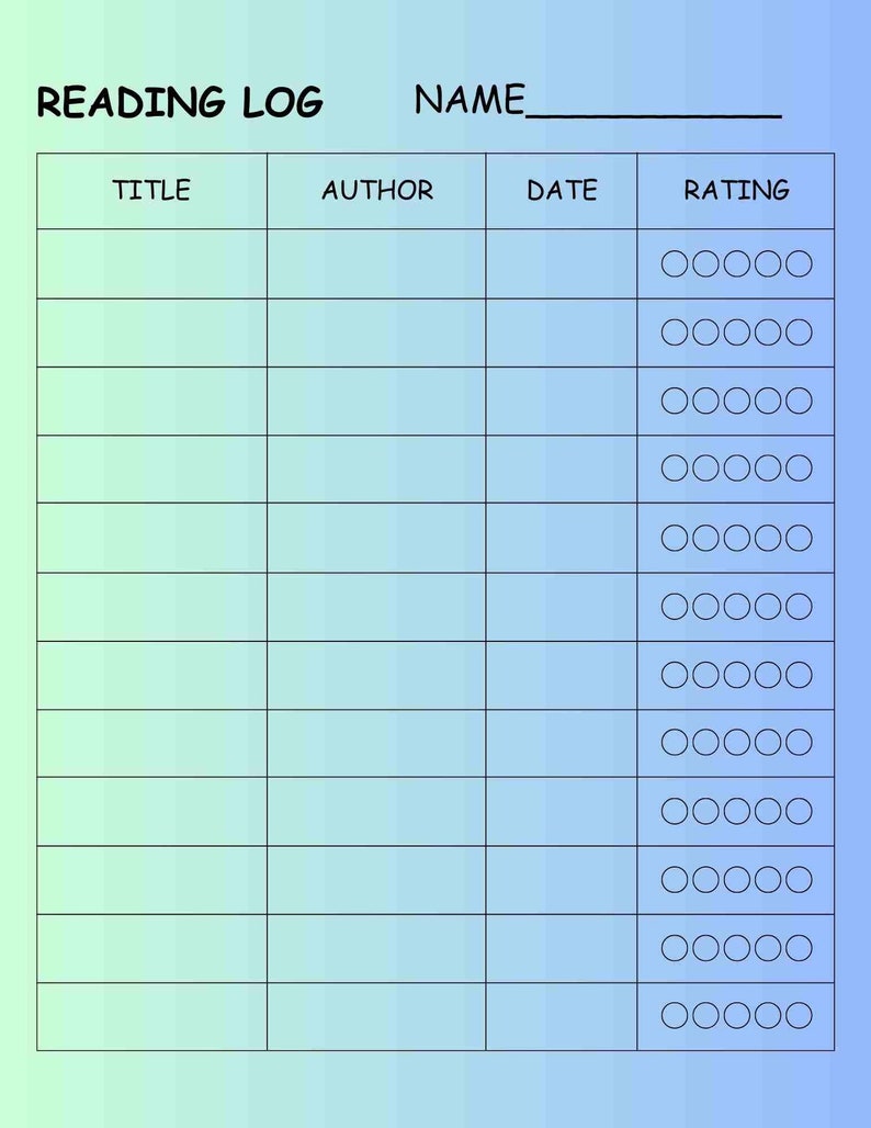 Reading Log, Print in Portrait Mode - Etsy