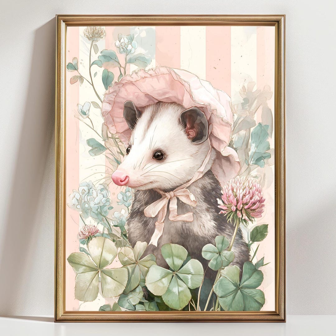 Charming Opossum Art Print, Coquette Cute Animal Poster, Nature Decor ...