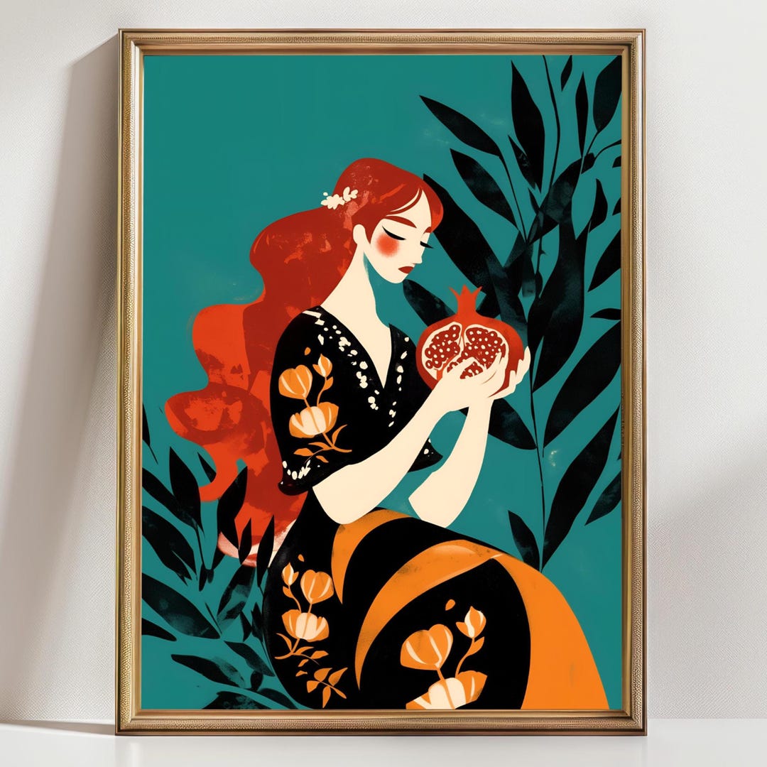 Persephone Wall Art Print – Modern Mythology Decor, Pomegranate Goddess ...