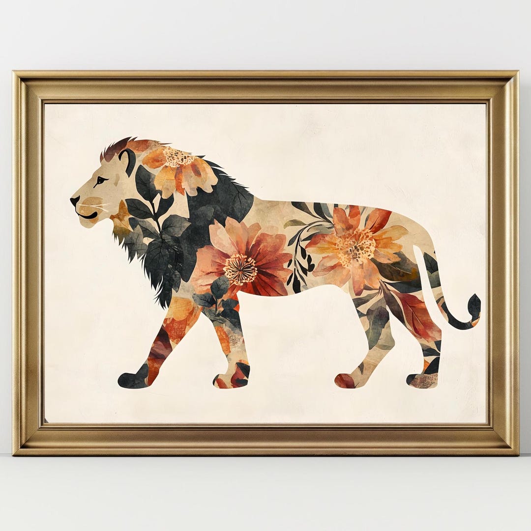 Floral Lion Art Print | Boho Wall Art, Home Decor, Gift for Animal ...