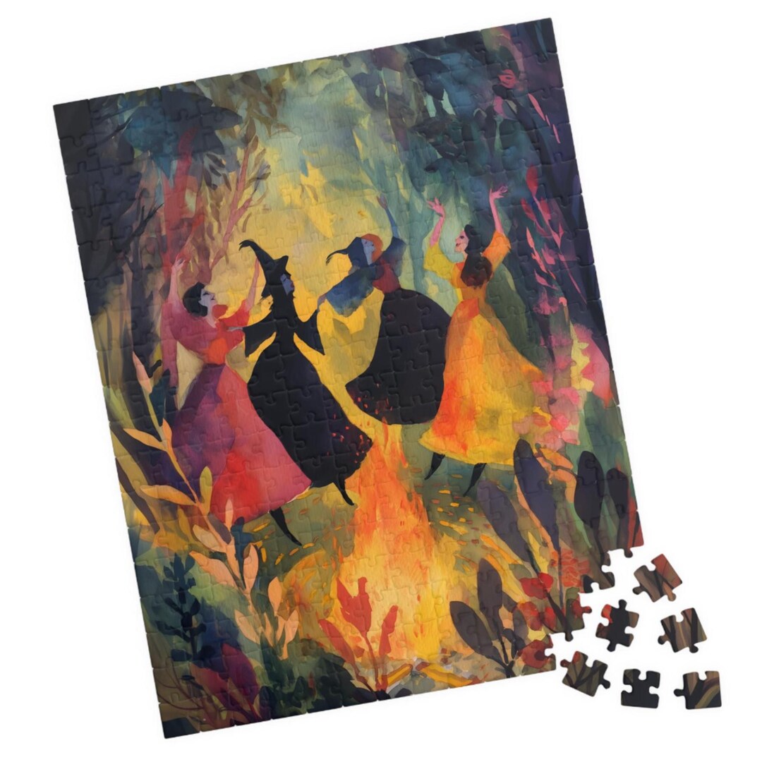 Witches Dancing Puzzle – Firelight Ritual Scene, Vibrant Forest Colors ...