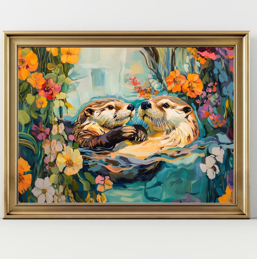 Colorful Otter Love Horizontal Print, Animal Art, Home Decor, Cute Wall ...