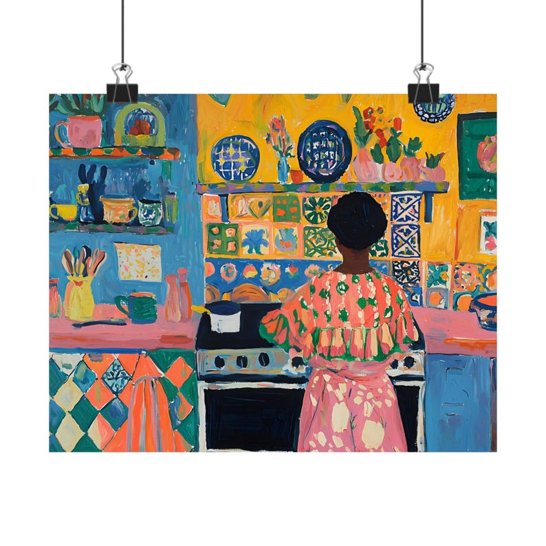 Colorful Kitchen Black Girl Art Print, Vibrant Kitchen Decor, Henri ...