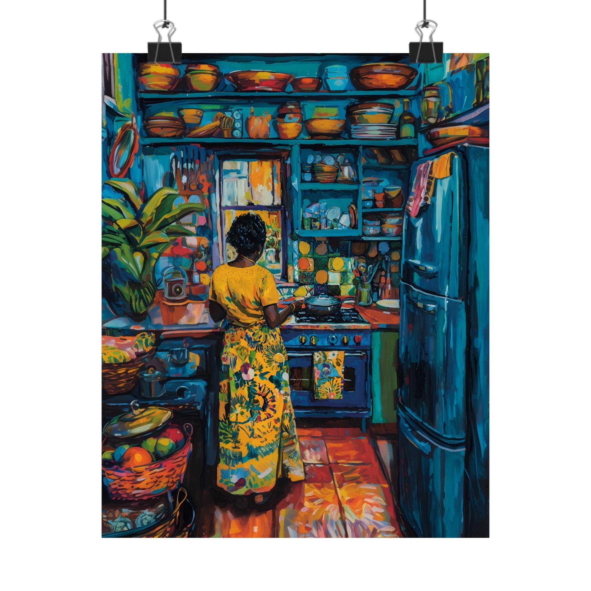 Colorful Kitchen Black Girl Art Print, Vibrant Kitchen Decor, Henri ...