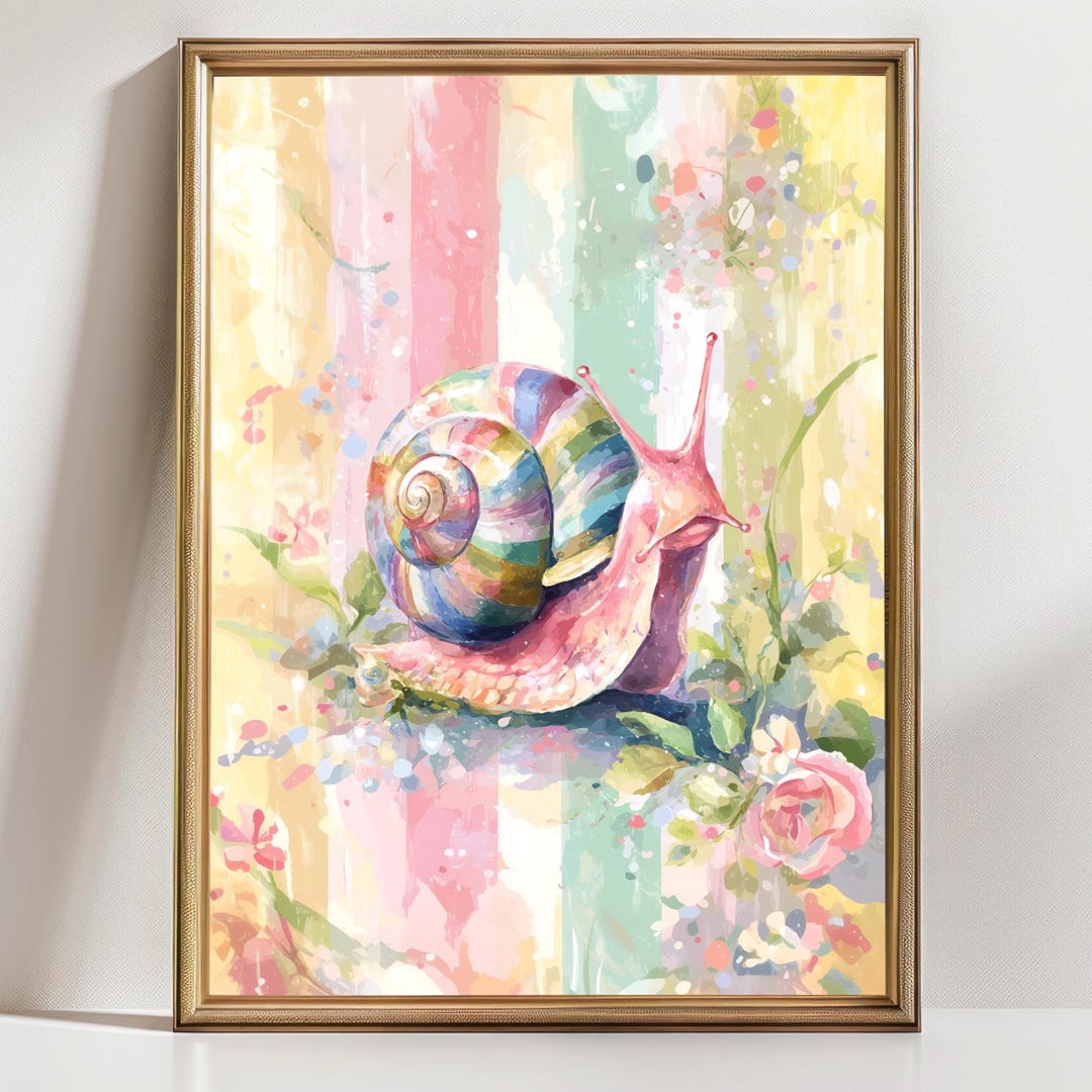 Rainbow Snail Wall Art - Colorful Pastel Garden Critter Illustration - Etsy