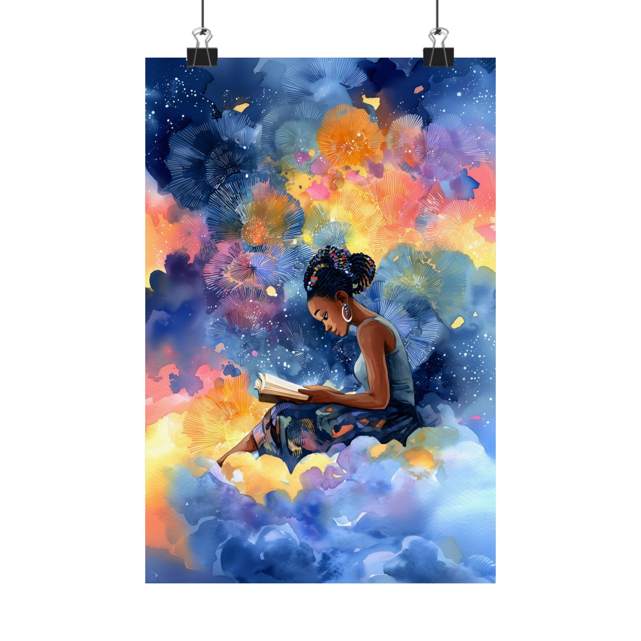Black Girl Reading Art Print, Inspirational Black Woman Wall Art ...