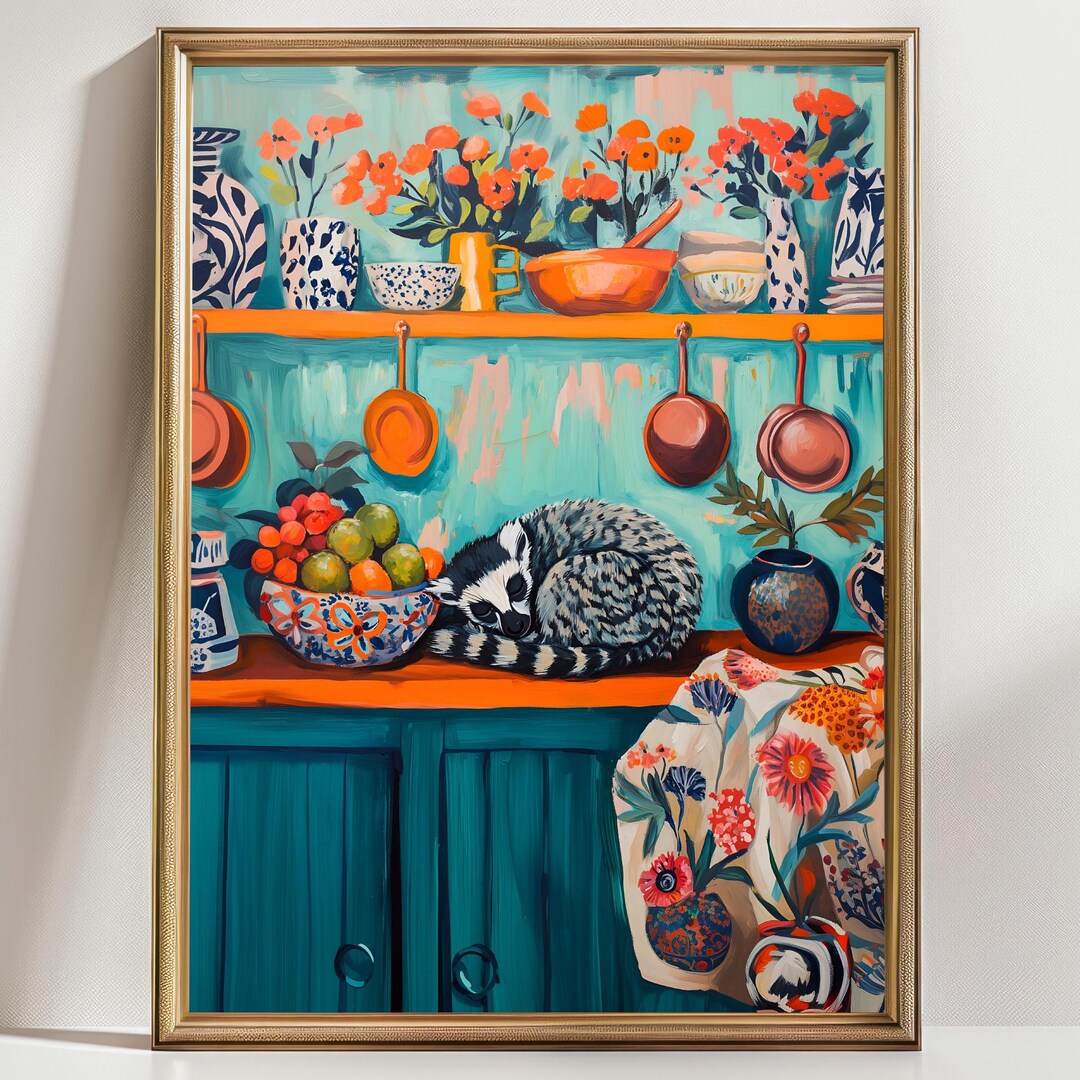 Lemur Kitchen Wall Art, Whimsical Animal Kitchen Decor, Colorful ...