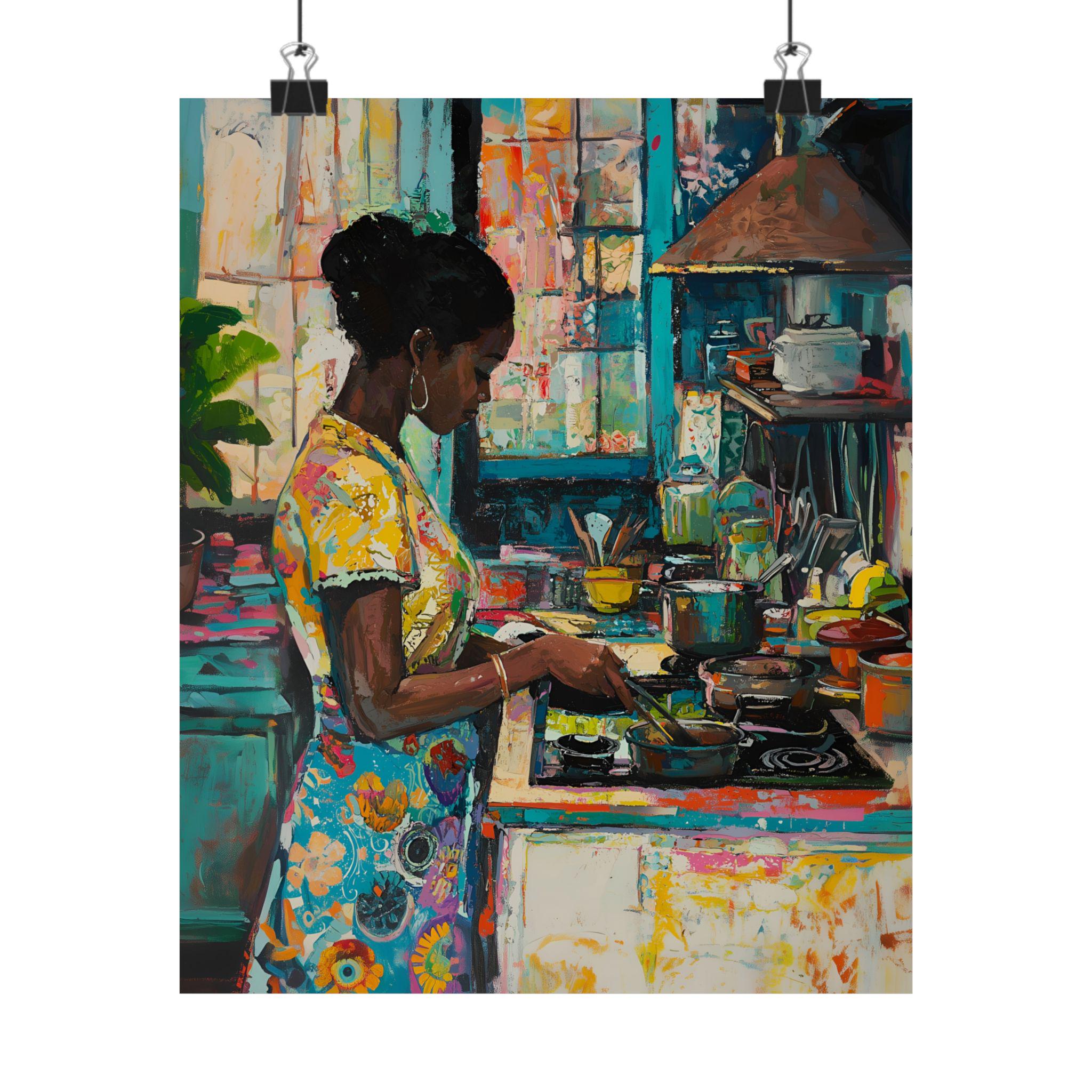 Colorful Kitchen Black Girl Art Print, Vibrant Kitchen Decor, Henri ...