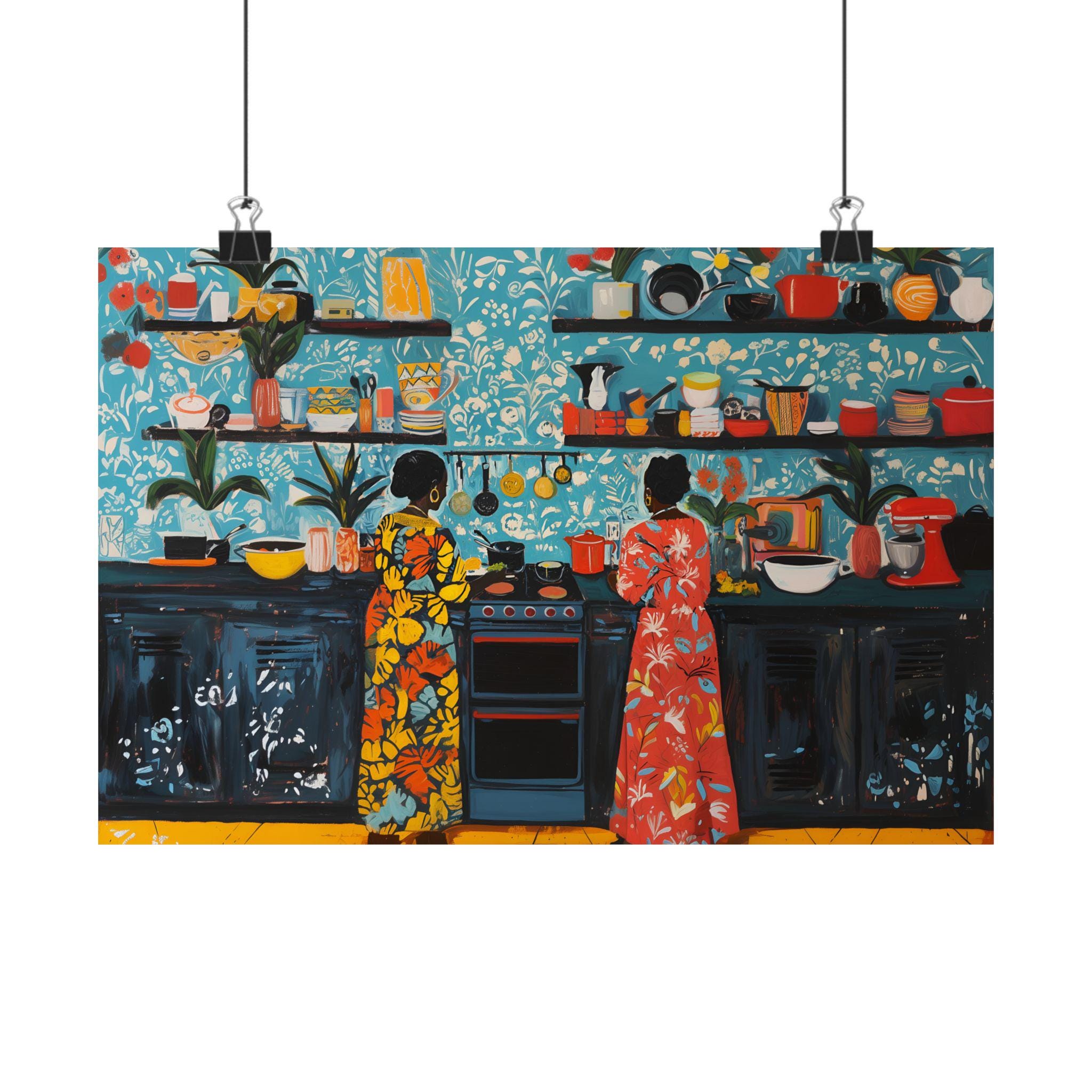 Colorful Kitchen Black Girl Art Print, Vibrant Kitchen Decor, Henri ...