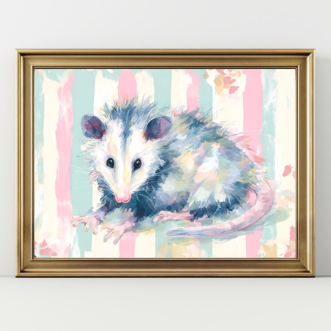 Cute Opossum Wall Art Print, Pastel Animal Nursery Decor, Whimsical ...