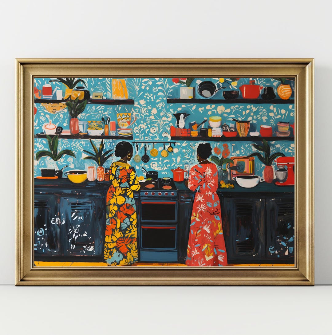 Colorful Kitchen Black Girl Art Print, Vibrant Kitchen Decor, Henri ...