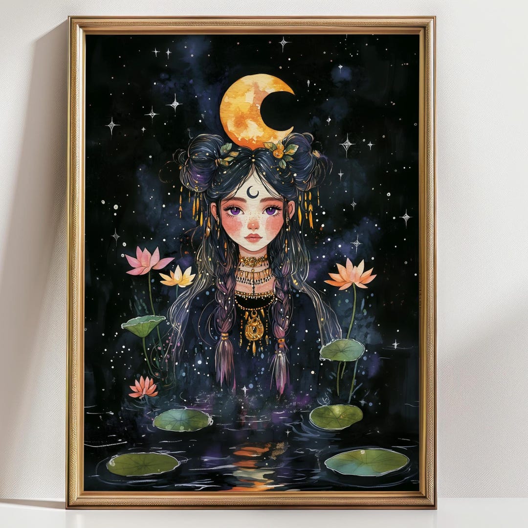 Moon Goddess Art Print, Mystical Feminine Wall Art, Celestial Fantasy ...