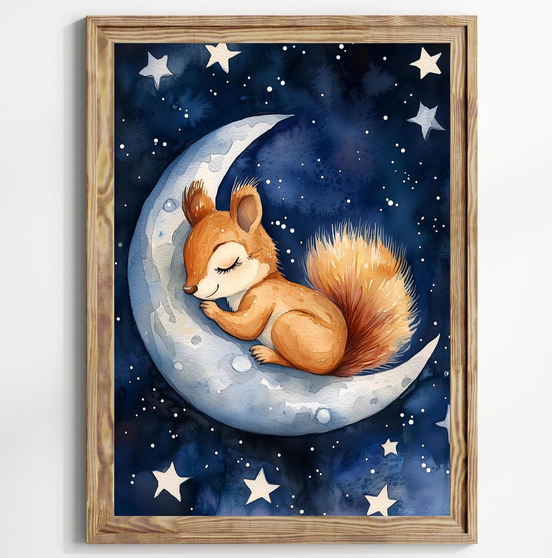 Adorable Squirrel Moon Poster, Nursery Wall Art, Kids Room Decor ...