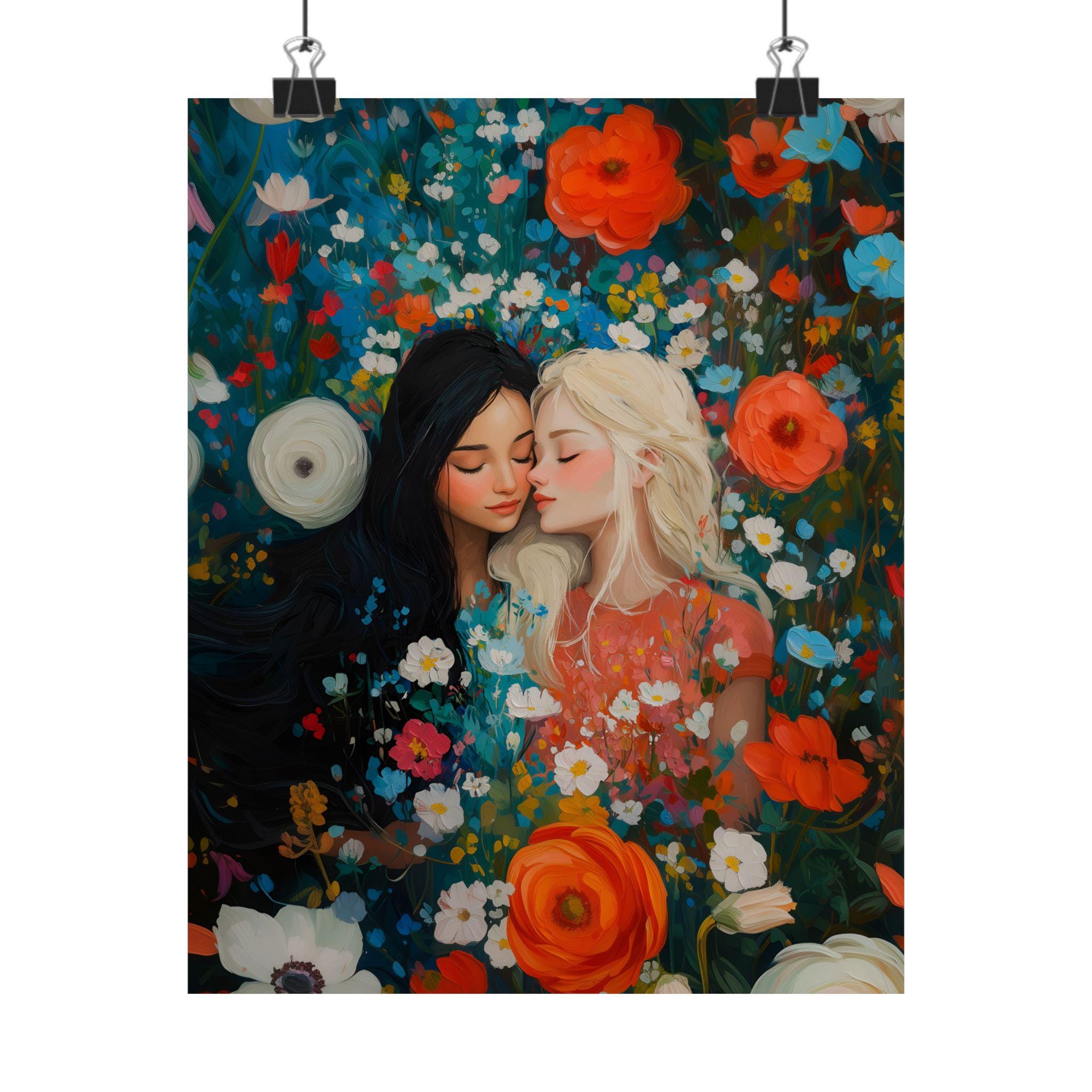 Lgbtq Lesbian Couple Art Print Floral Romance Wall Decor Sapphic
