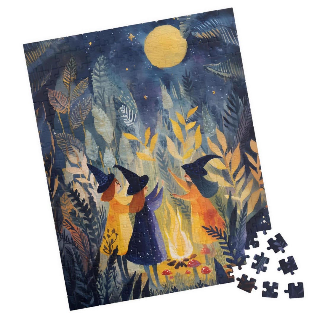 Witchy Campfire Puzzle – Full Moon Night, Mystical Forest, Cozy Fall ...