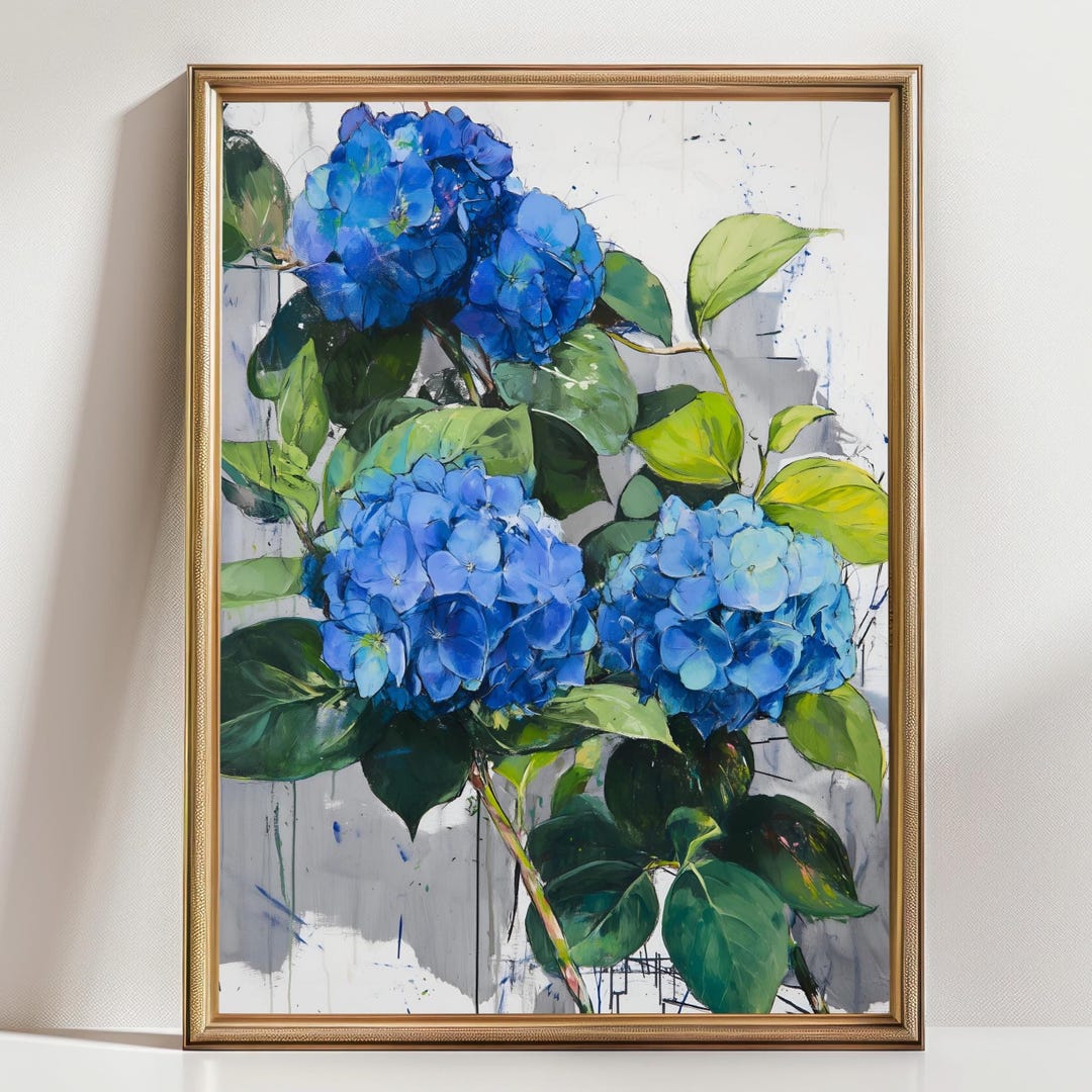 Blue Hydrangea Wall Art • Modern Floral Painting • Botanical Fine Art ...