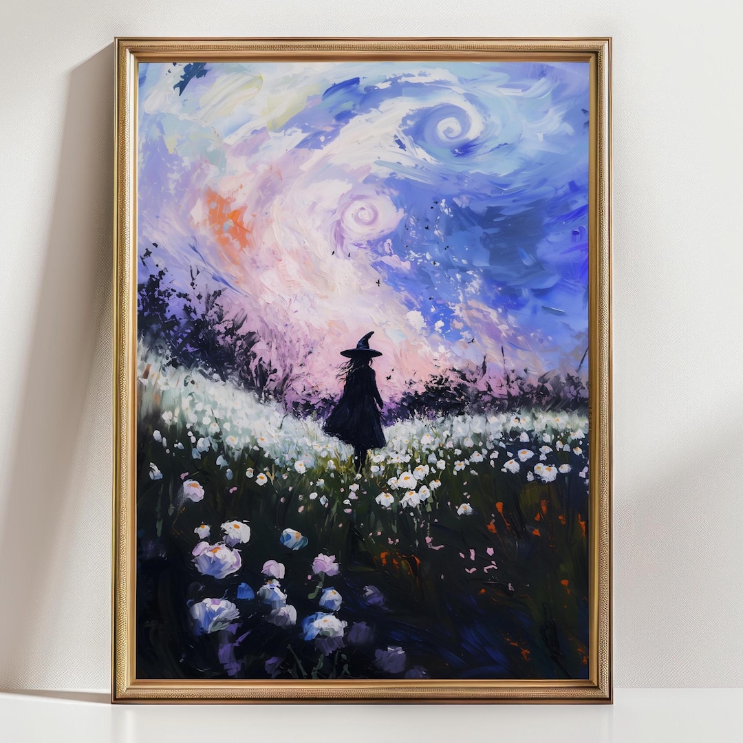 Witch Flower Field Wall Art Print, Mystical Witchy Celestial Sky Decor ...