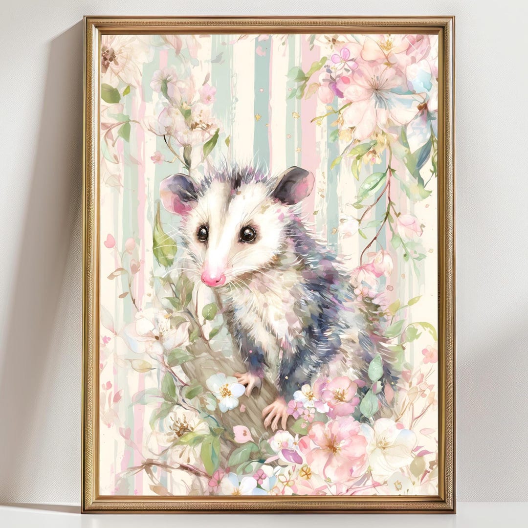 Woodland Possum Art Print: Floral Pastel Nursery Decor - Etsy