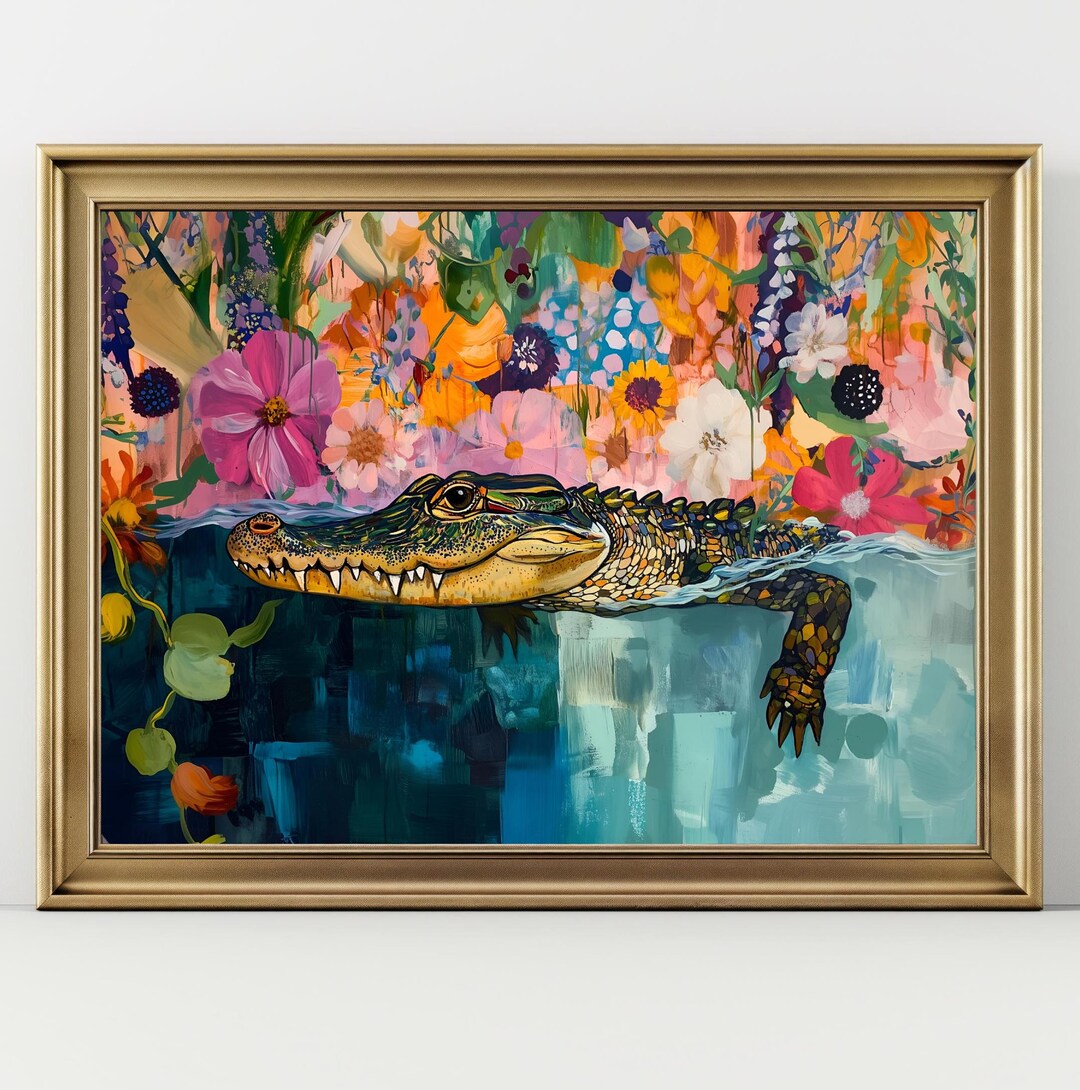 Colorful Alligator Art Print, Horizontal Maximalist Decor, Nature Decor ...