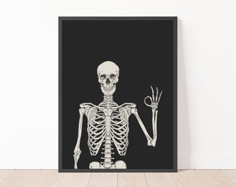 Skeleton Art Print, Colorful Skull Wall Art, Spooky Art, Halloween ...