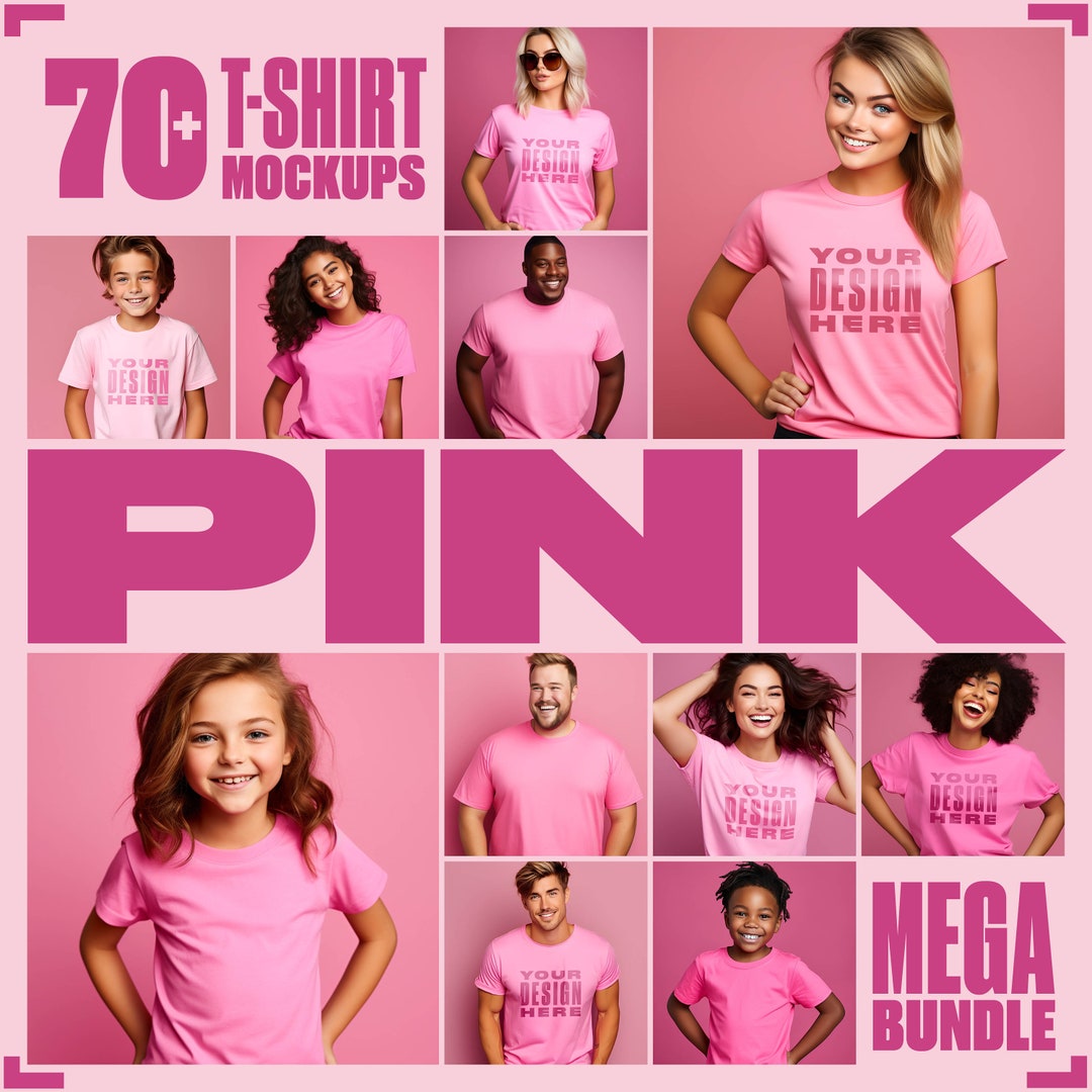 Pink Bella Canvas 3001 Mockups, Mega Bundle 70+ , T-shirt Mockups ...