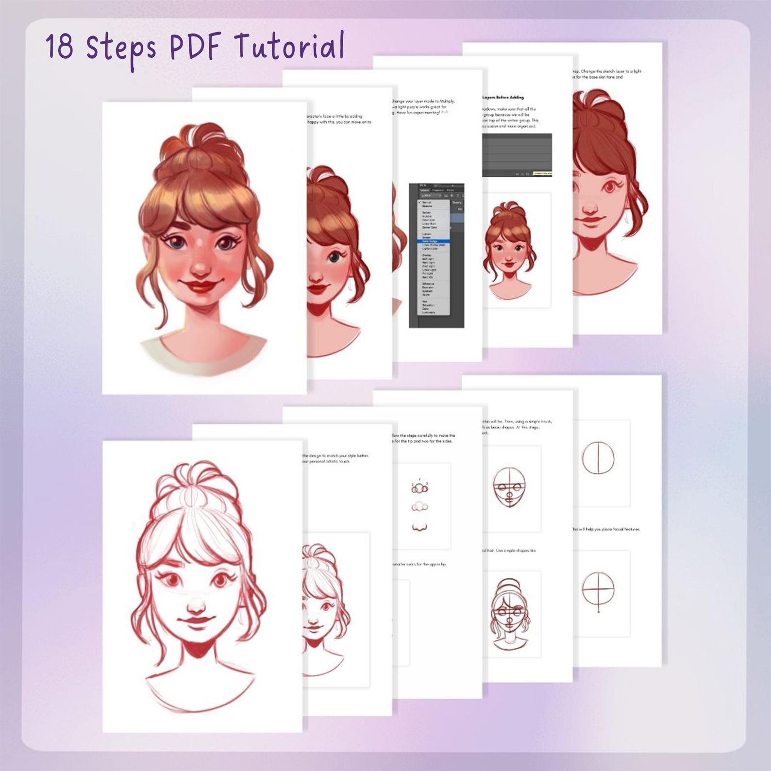How to Draw A Girl Character | Digital Step-by-step Drawing Guide PDF | Step-by-step Portrait ...
