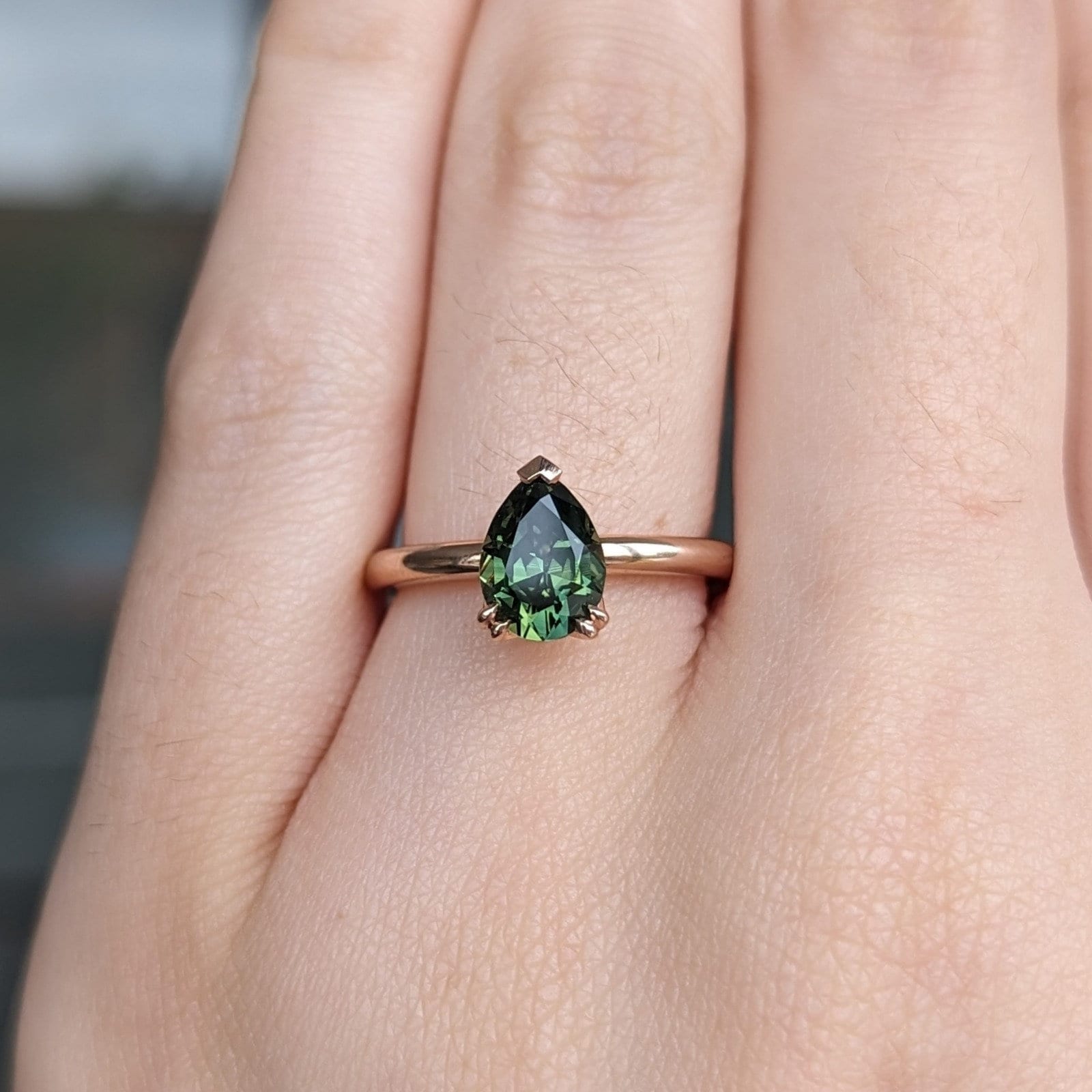 Buy Pear Cut Green Tourmaline Gemstone With Gold Band, 14K Gold ...
