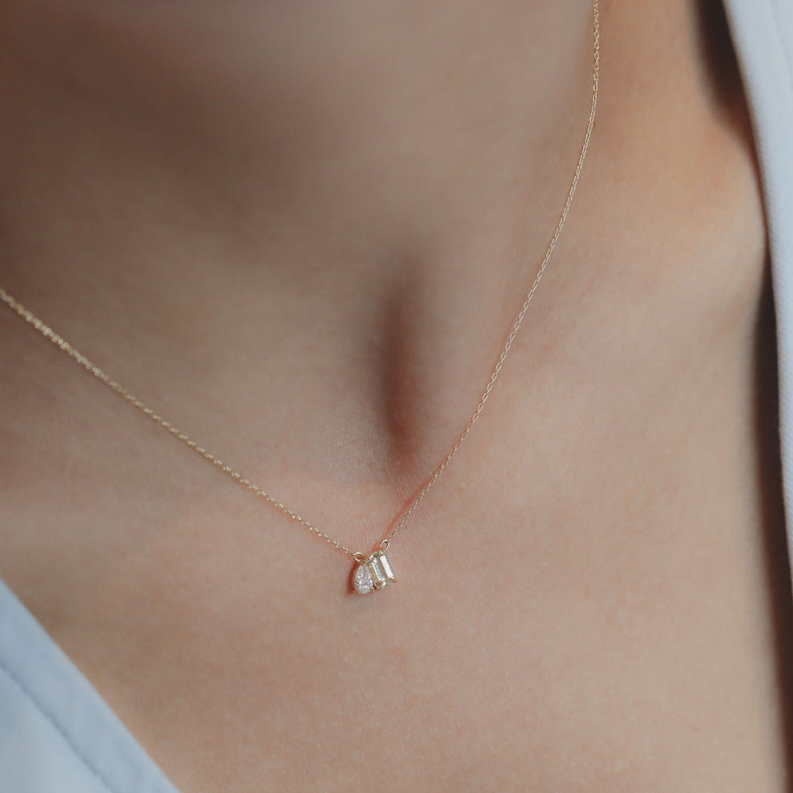 Pear Shape Diamond Teardrop Gold Necklace, Pendant Necklace-thin Chain ...