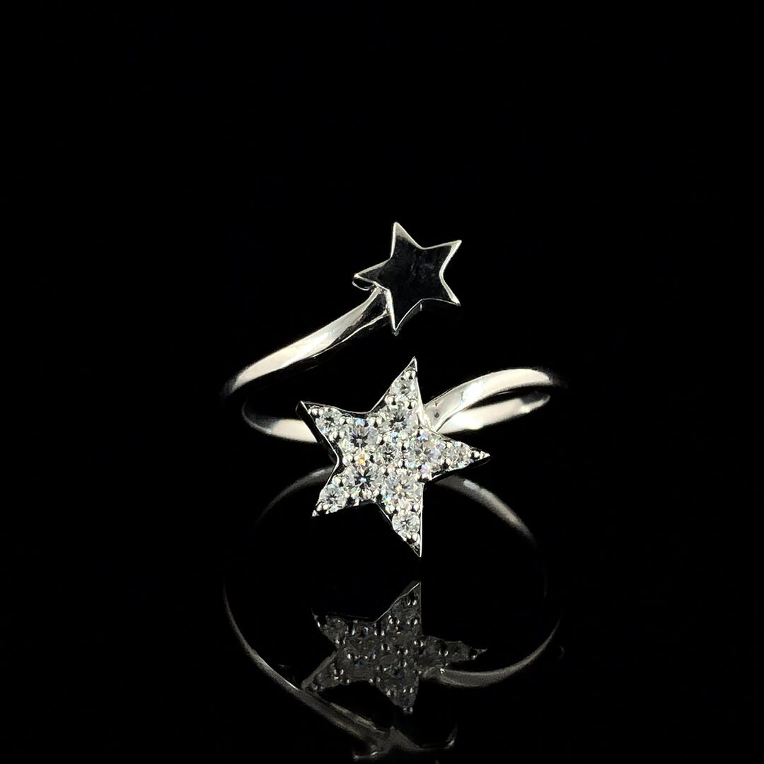 Double Star Wrap Ring Moissanite Diamond Ring, White Gold Star Cluster ...