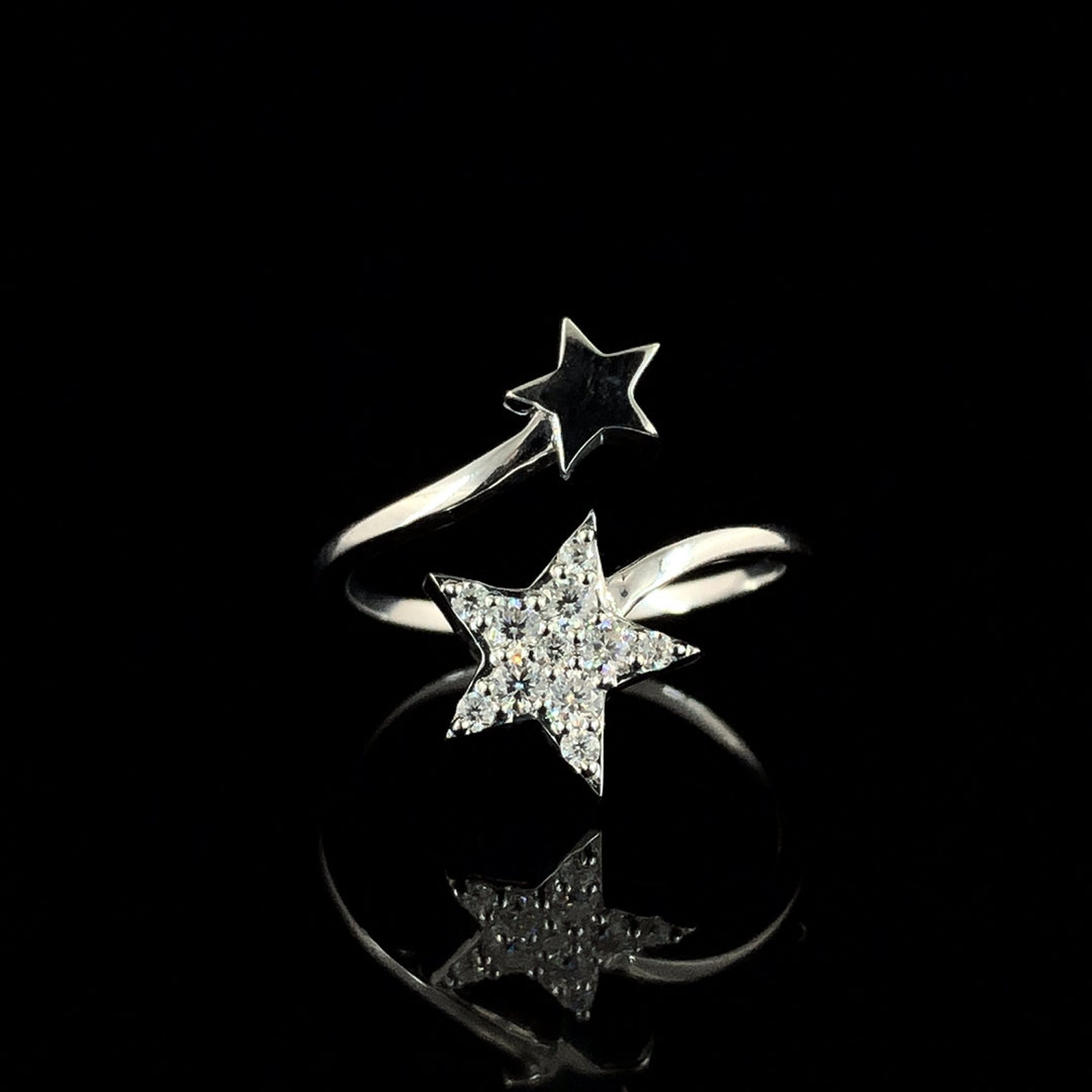 Double Star Wrap Ring Moissanite Diamond Ring, White Gold Star Cluster ...