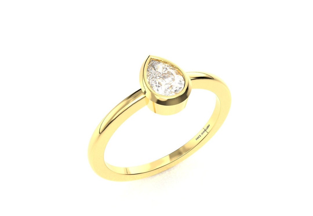 Buy Pear Shape Solitaire Diamond Ring, Thin Band Ring in 14K Yellow ...