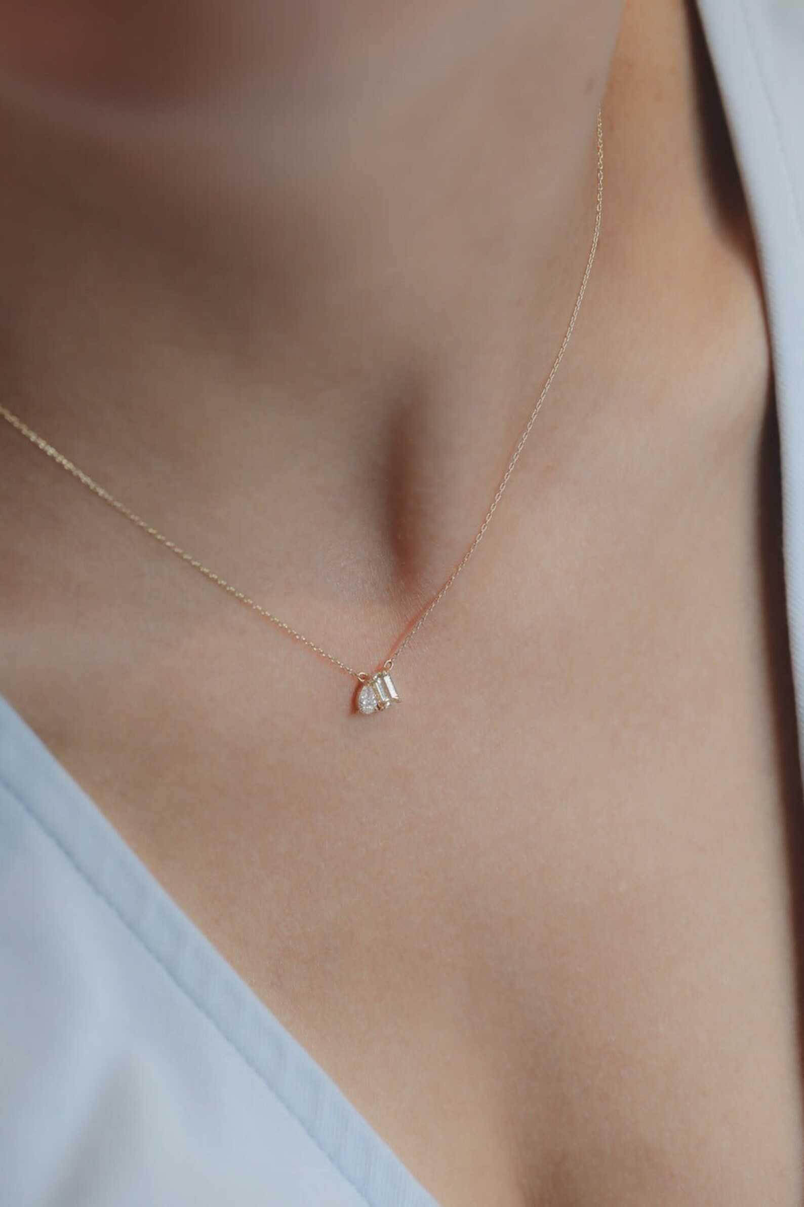 Pear Shape Diamond Teardrop Gold Necklace, Pendant Necklace-thin Chain ...