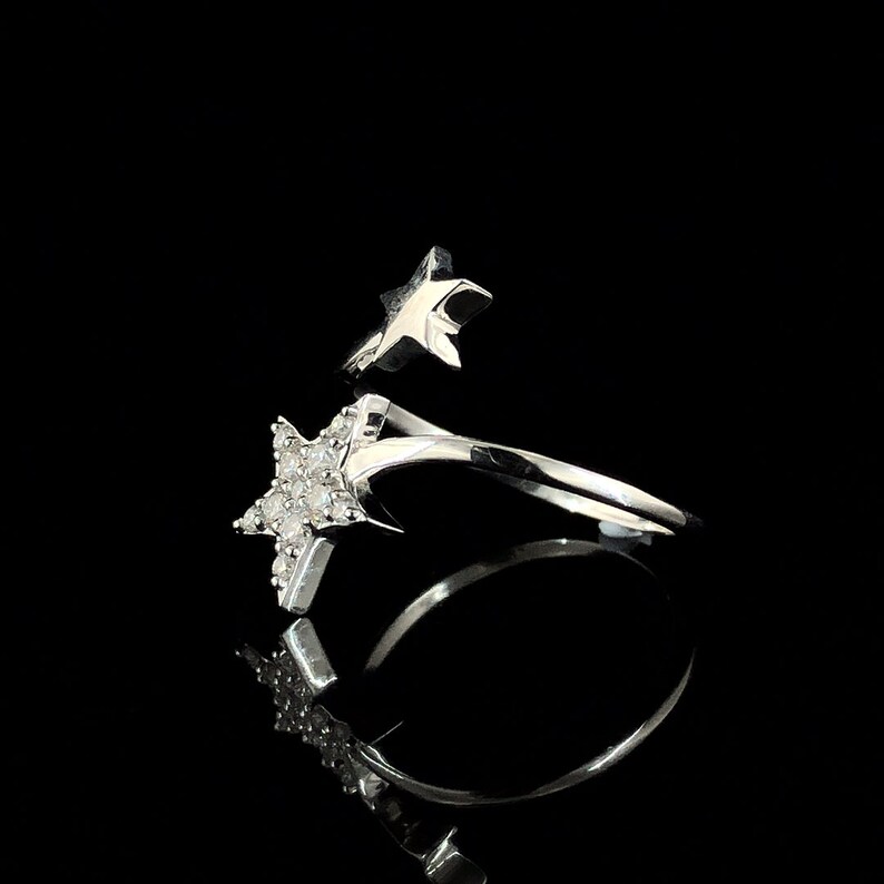 Double Star Wrap Ring Moissanite Diamond Ring, White Gold Star Cluster ...