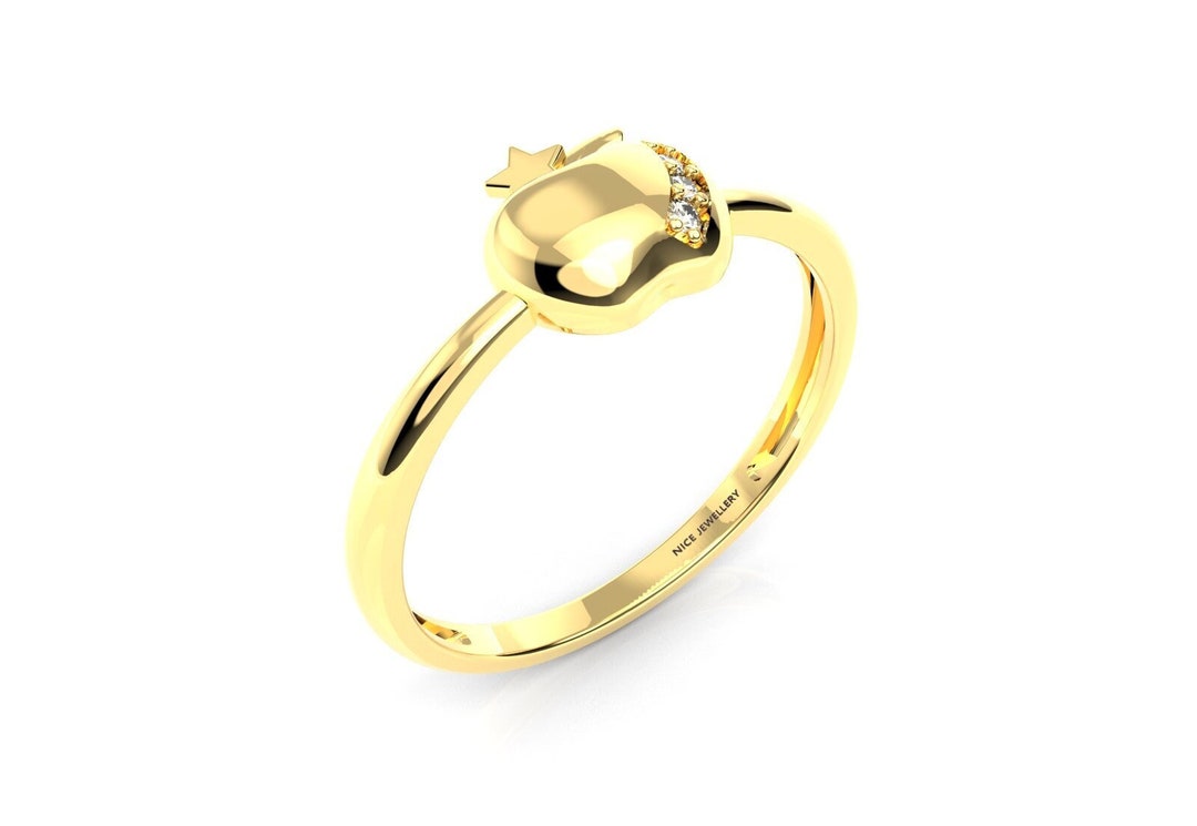 Delightful Apple Shape Diamond Ring, Minimalist Fruit Ring in 14K ...