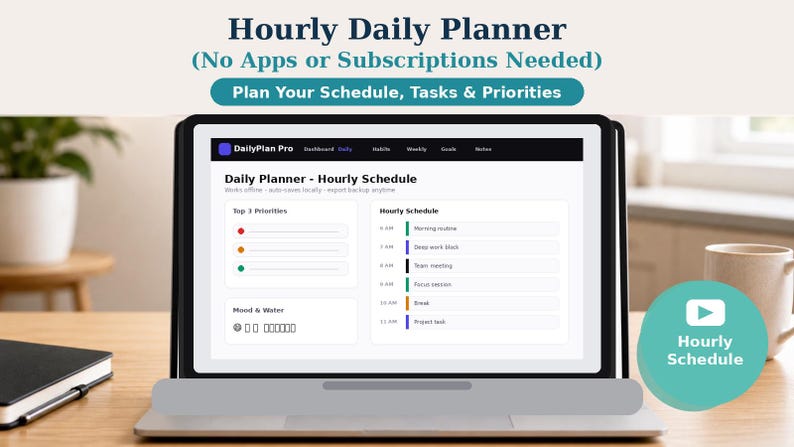 Daily Planner Pro Dashboard | Hourly Schedule, Habit Tracker, Goals ...