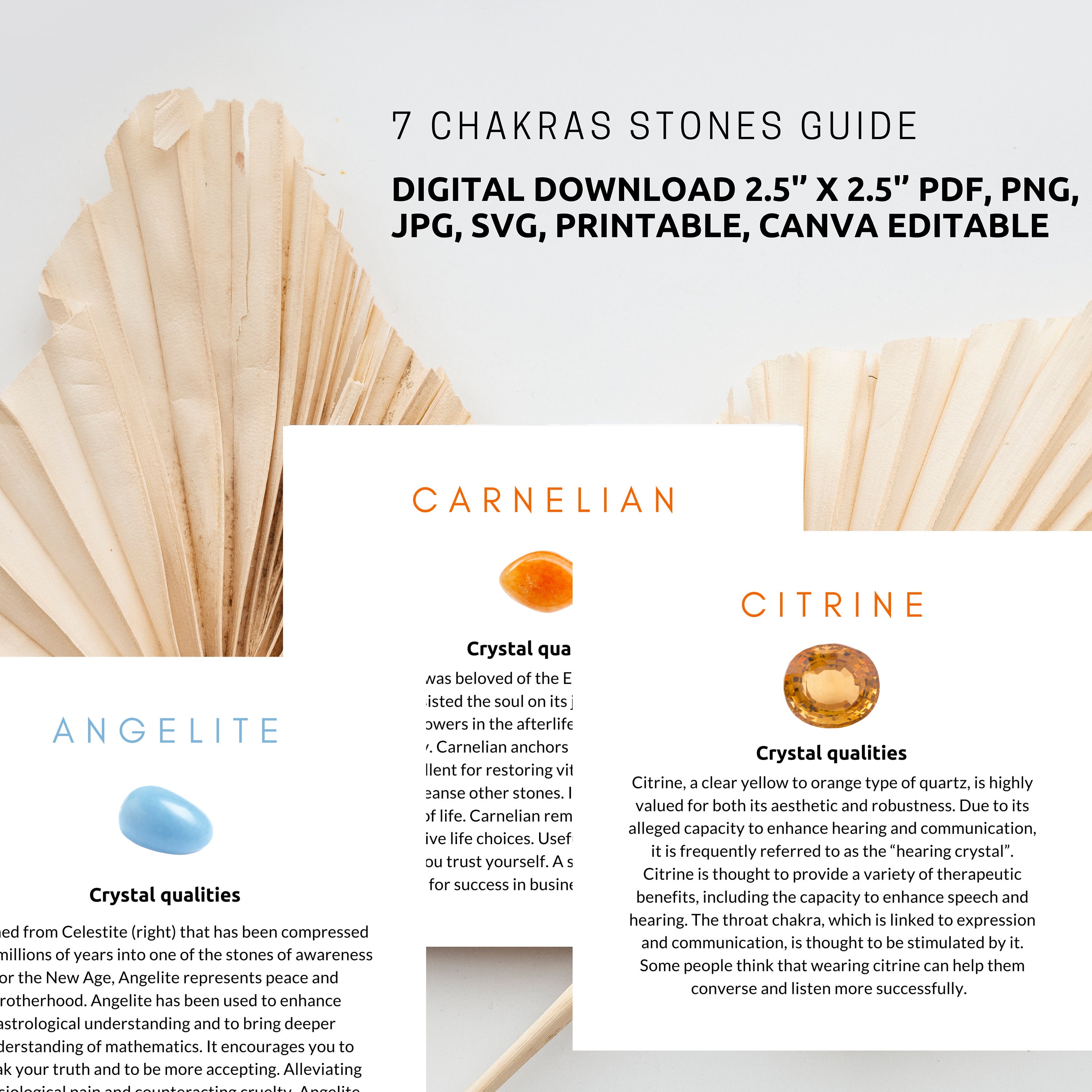 Chakras Stone Guide - 7 Pcs | Printable Chakra Stones Cards | Instant ...