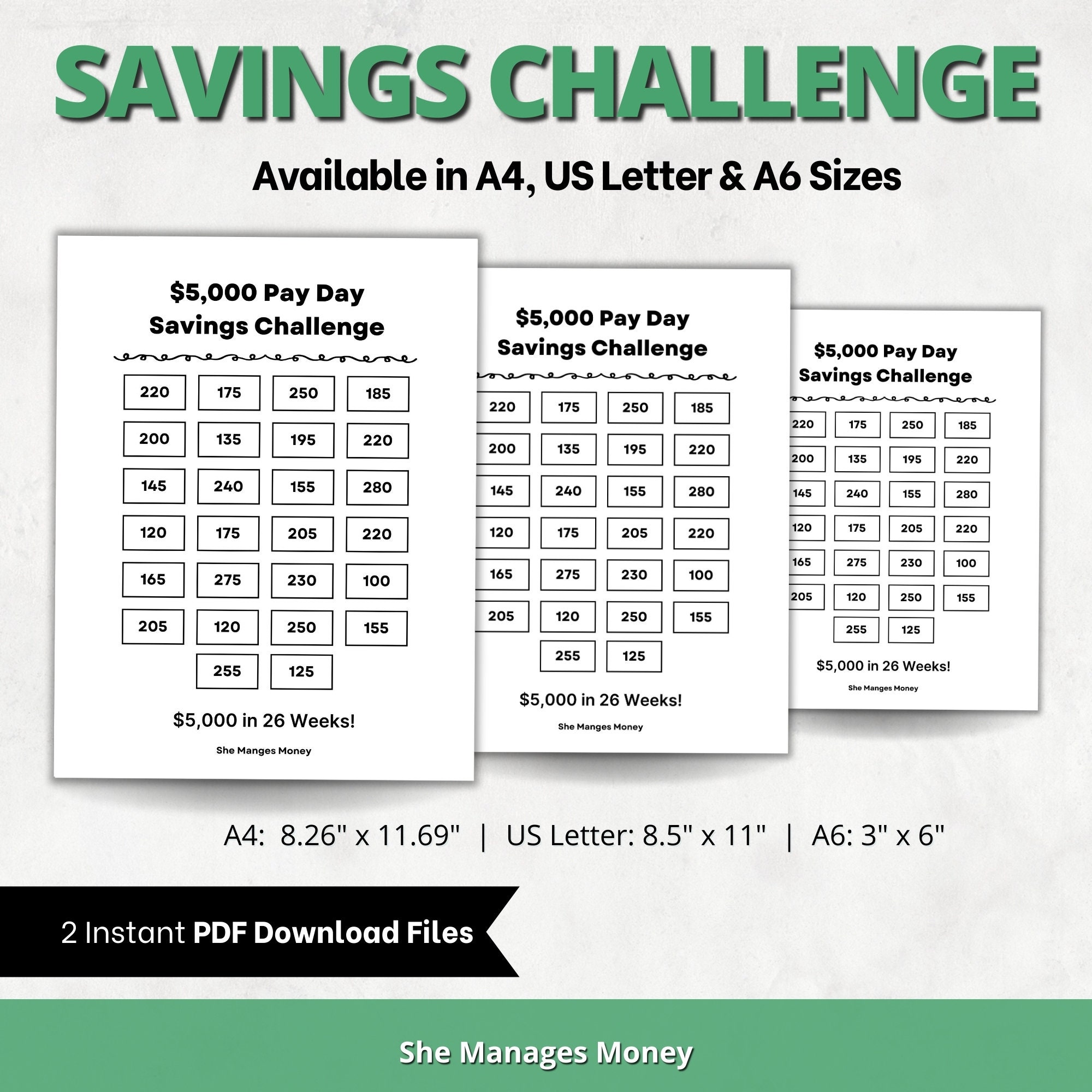 5,000 Payday Savings Challenge Printable | Save 5K in 26 Weeks Savings ...
