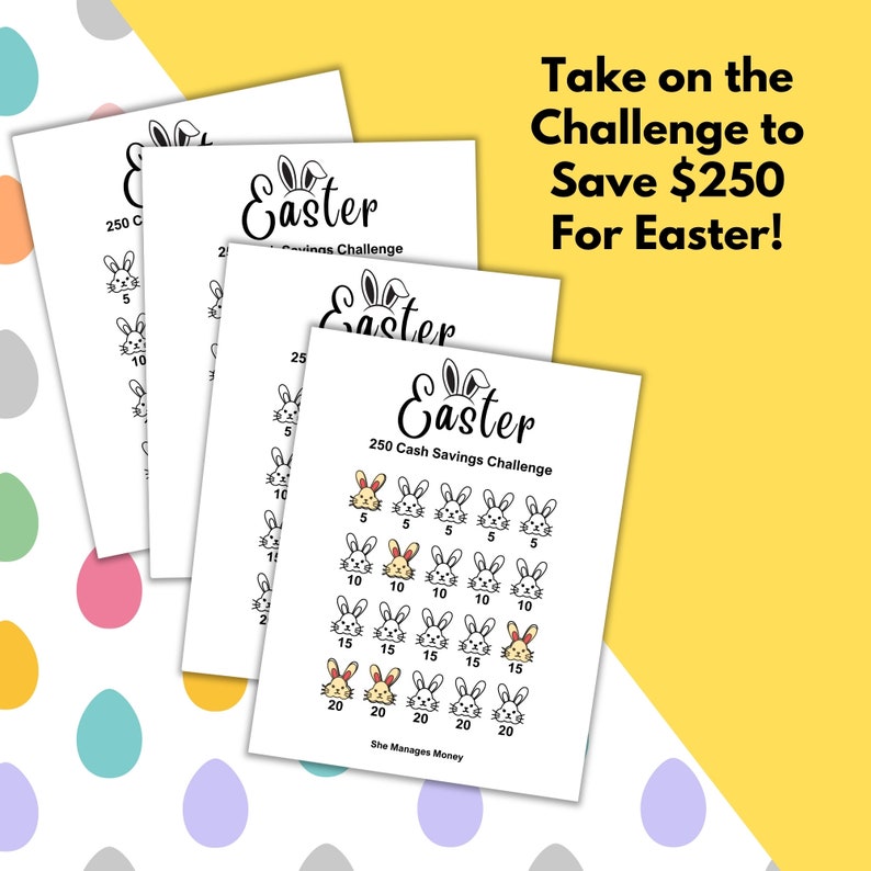 Easter Cash Savings Challenge Printable | Save 250 Dollars | Happy ...