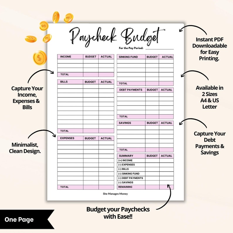 Paycheck Budget Planner Template Printable | Paycheck Budget Sheet ...