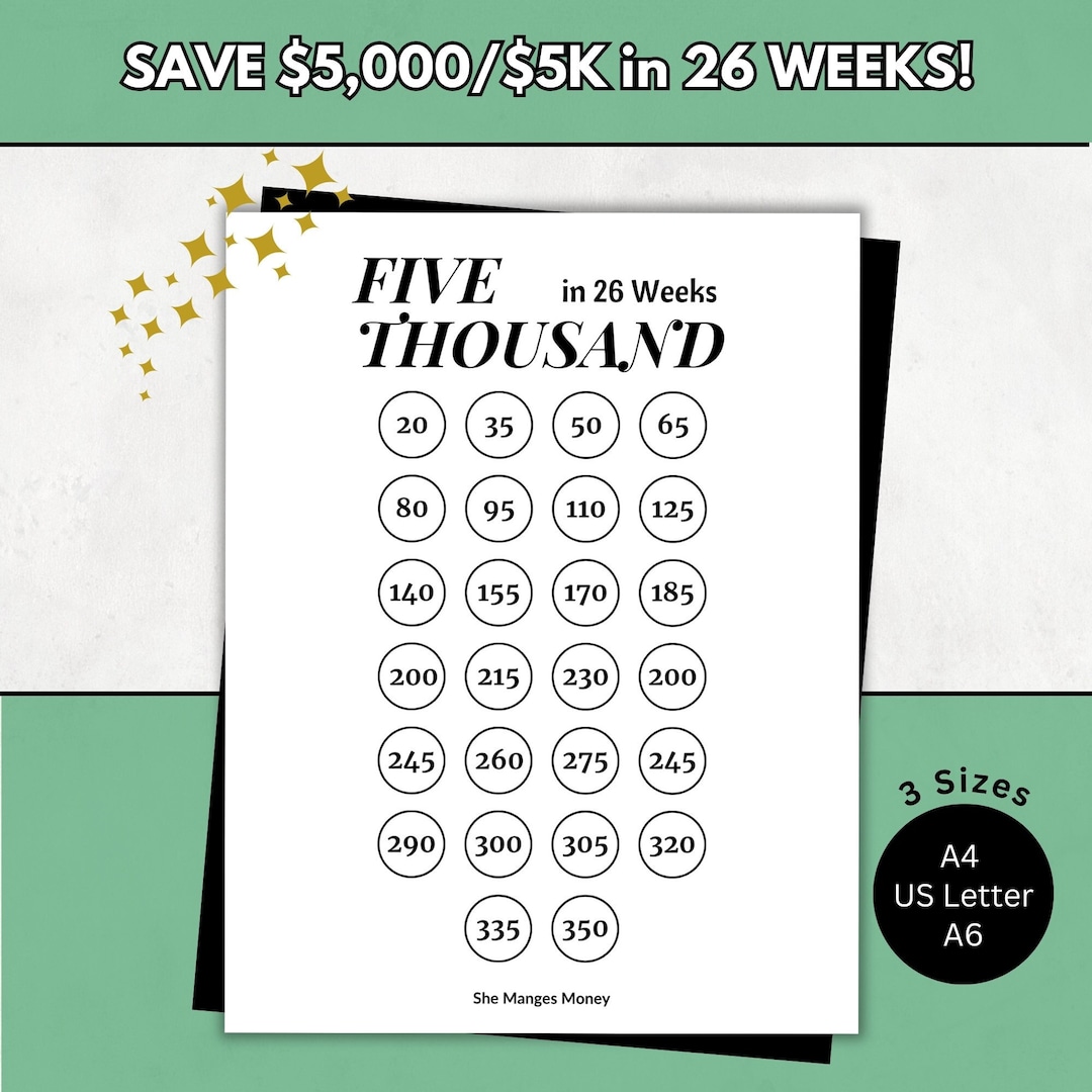 5,000 in 26 Weeks Savings Challenge, Save 5000 in 6 Months Savings ...