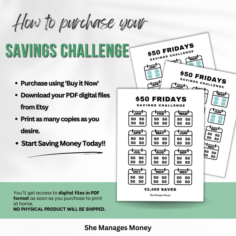 2026 Friday Savings Challenge Printable | Save 50 Dollars Weekly Each ...