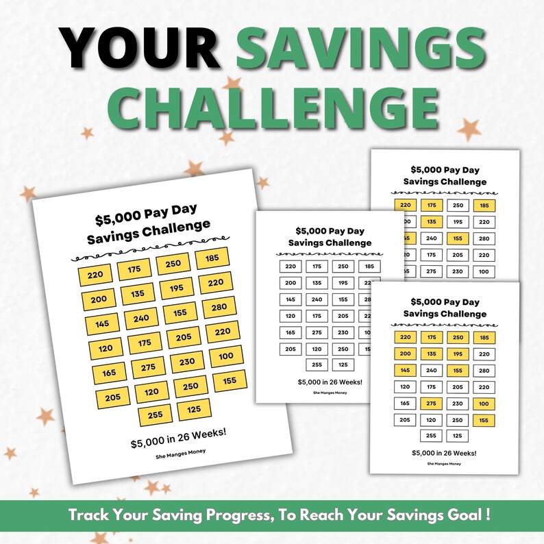 5,000 Payday Savings Challenge Printable | Save 5K in 26 Weeks Savings Tracker | Fits A4, A6, US ...