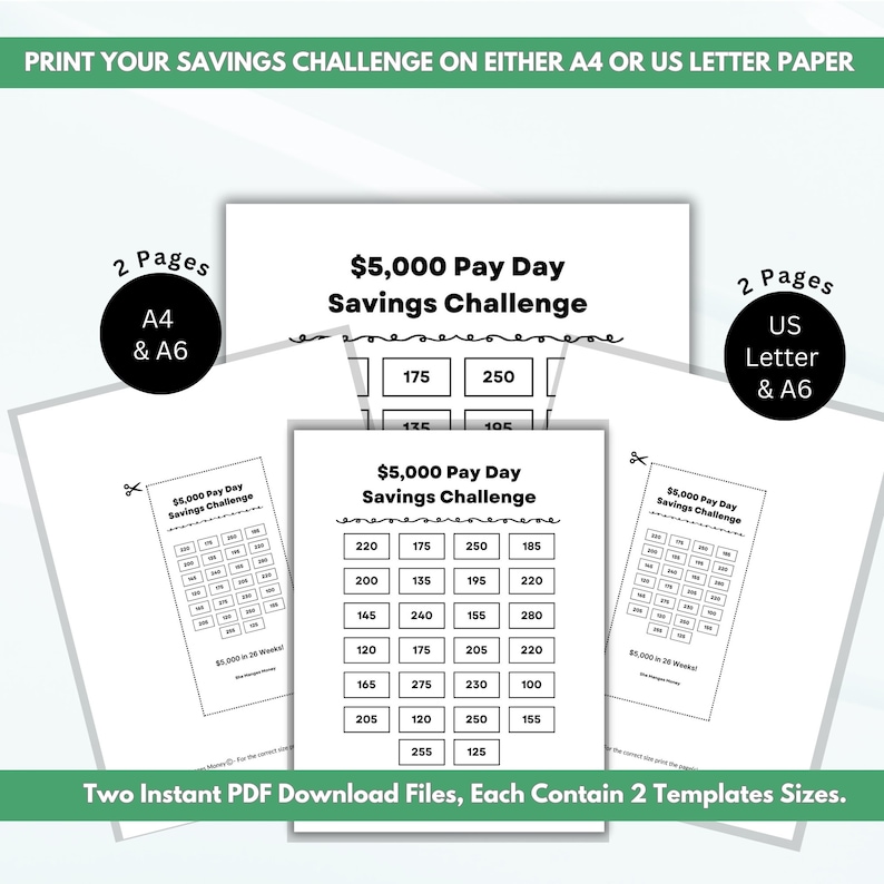 5,000 Payday Savings Challenge Printable | Save 5K in 26 Weeks Savings ...