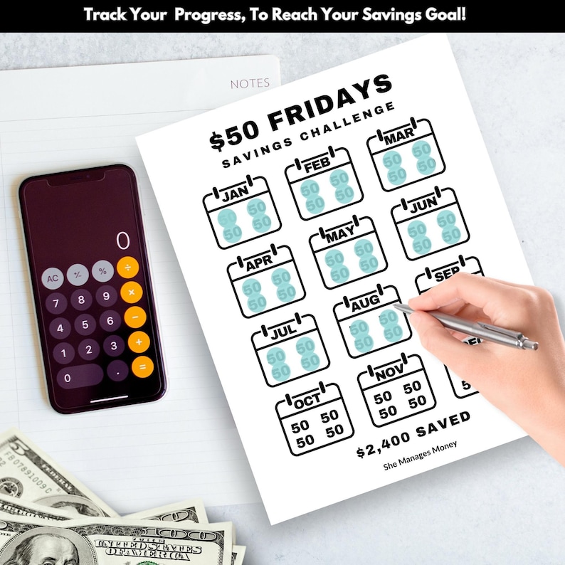 2025 Friday Savings Challenge Printable | Save 50 Dollars Weekly Each ...
