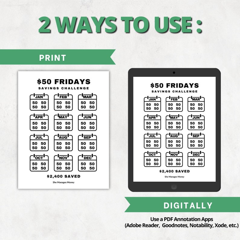 2026 Friday Savings Challenge Printable | Save 50 Dollars Weekly Each ...