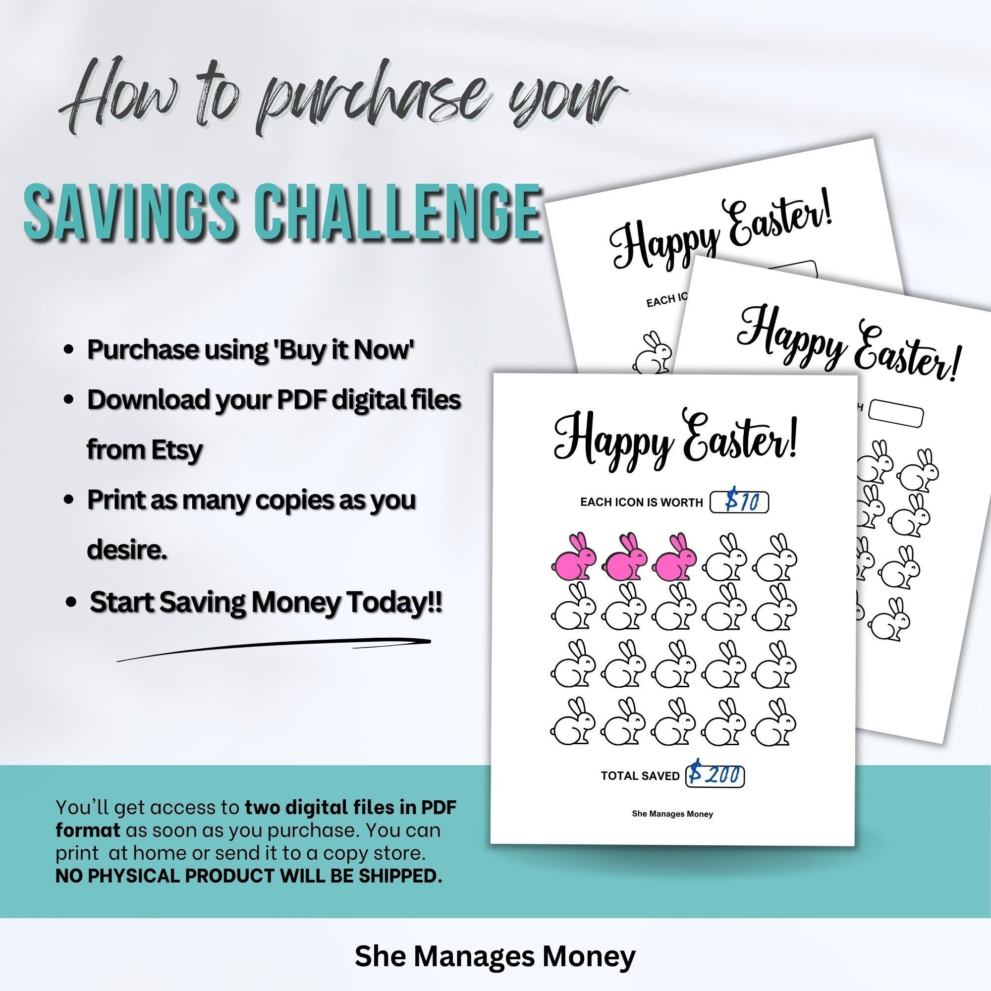 Mini Easter Savings Challenge Printable Happy Easter Savings Fund ...