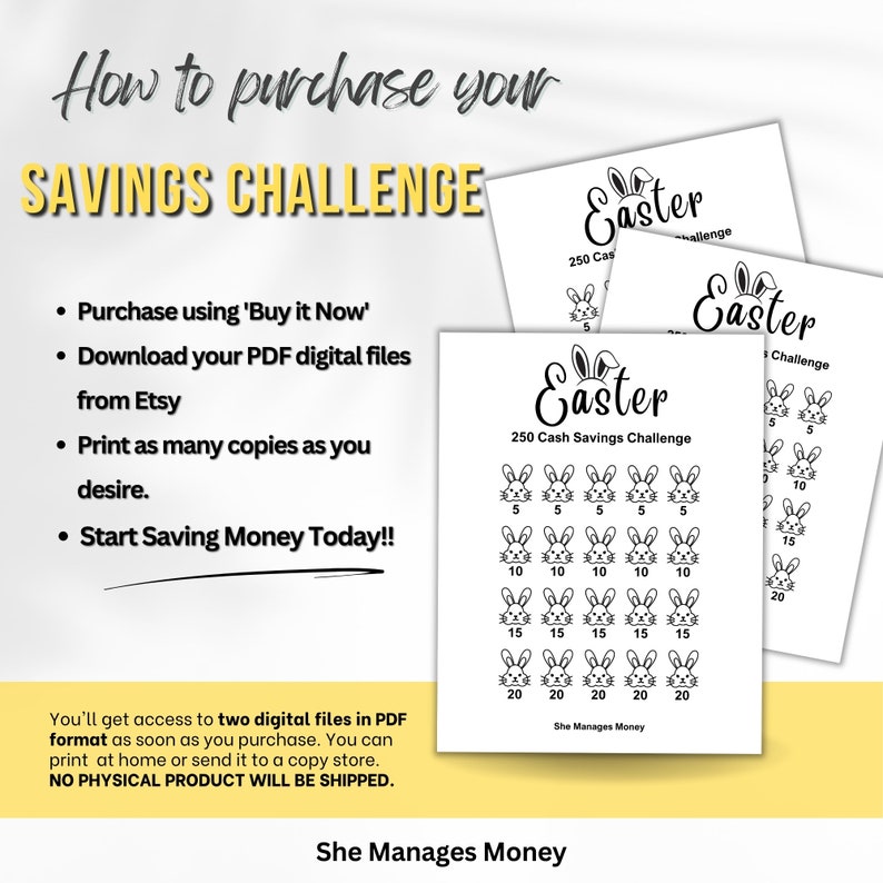 Easter Cash Savings Challenge Printable Save 250 Dollars Happy Easter ...