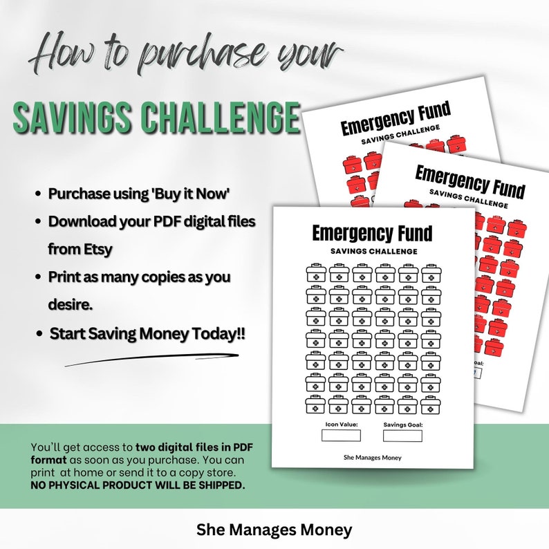 Emergency Fund Savings Challenge Printable: Minimalist Budget Tracker ...