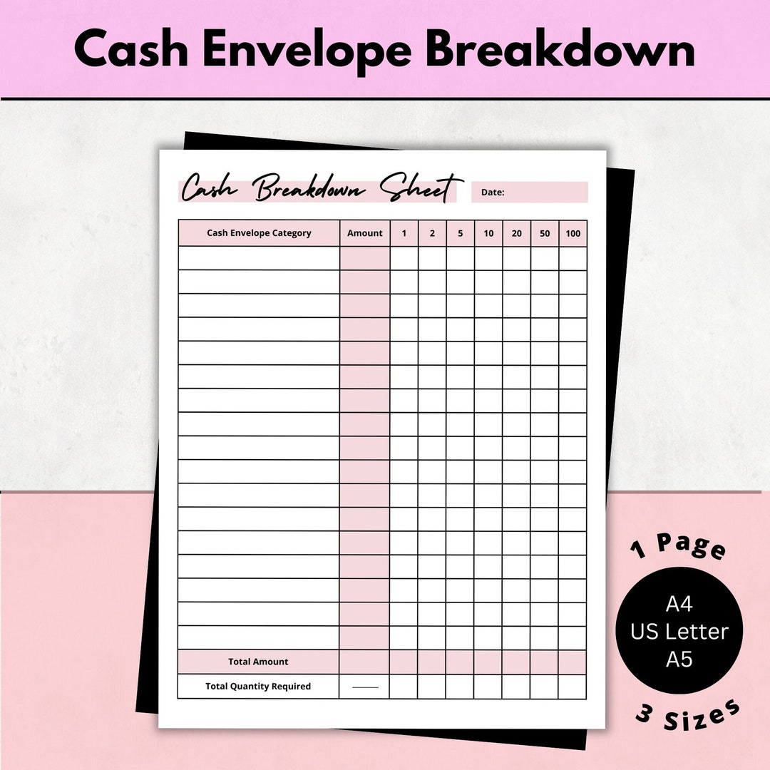 Cash Envelope Breakdown Sheet | Cash Planning Slip | Cash Withdrawal ...